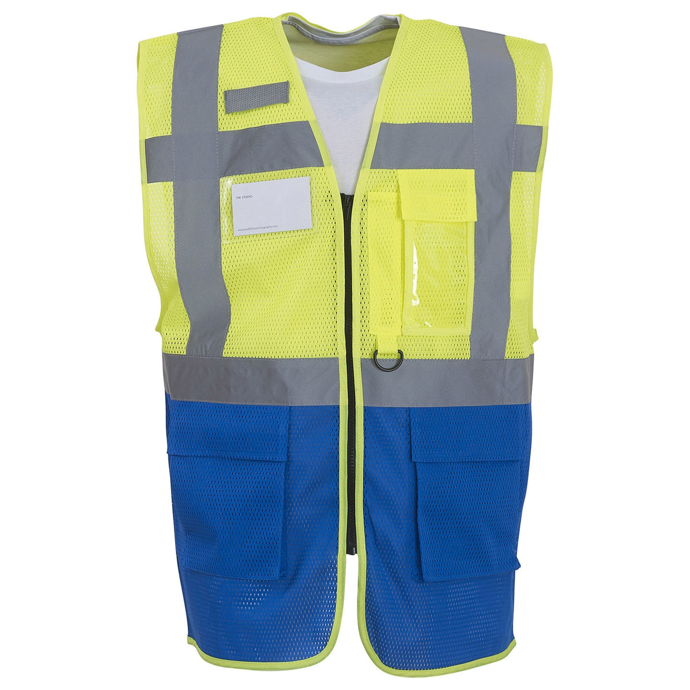 Yellow/Royal Blue - Hi-vis top cool open-mesh executive waistcoat ...